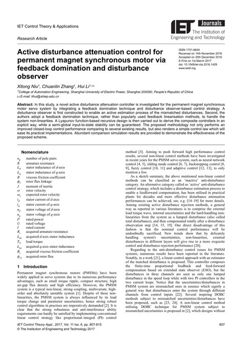 Pdf Active Disturbance Attenuation Control For Permanent Magnet