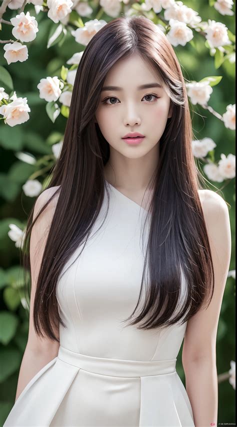 一位长发女子站在花前 Seaart Ai