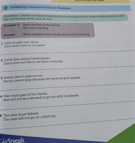 Solved D Combining Compound Sentences Worksheet Directions Create A Compound Sentence By