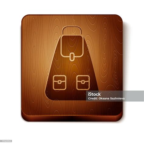 갈색 학교 배낭 아이콘 흰색 배경에 격리 나무 사각형 버튼입니다 벡터 일러스트레이션 가방에 대한 스톡 벡터 아트 및 기타 이미지