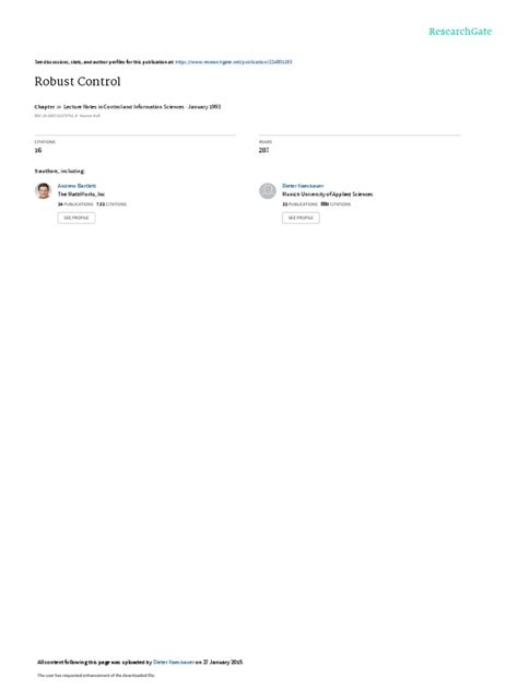 Robust Control Lecture Notes In Control And Information Sciences January 1993 Pdf