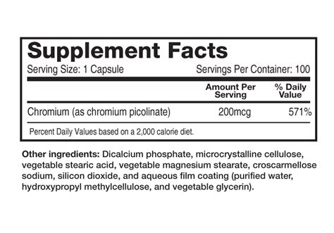 Chromium Picolinate 200 Mcg 100 Capsules 1 Life Science