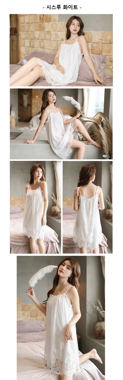 여름잠옷 레이스 원피스 잠옷 파자마 시스루 러블리 슬립 끈나시 온채널