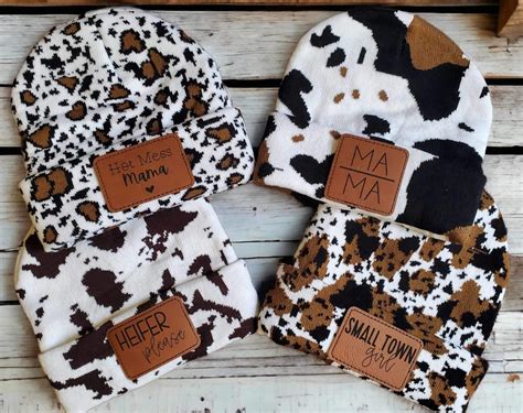 Adult Cow Print Beanie Cow Print Toboggan Etsy Cow Print Cute