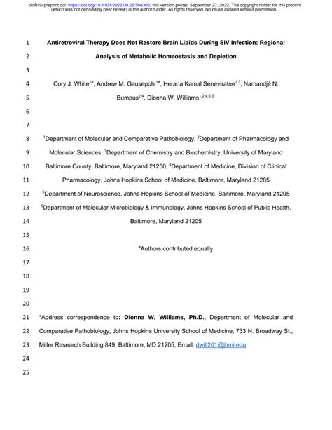 Pdf Antiretroviral Therapy Does Not Restore Brain Lipids During Siv