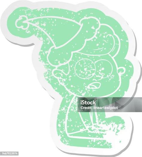산타 모자를 쓰고 쳐다보는 남자의 기발한 만화 고민 스티커 낙서 드로잉에 대한 스톡 벡터 아트 및 기타 이미지 낙서 드로잉 남자 데칼 Istock