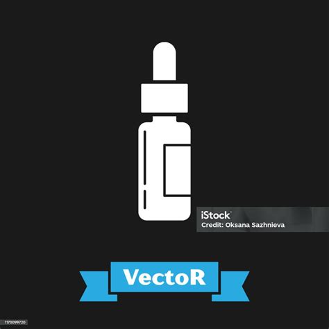 피펫이 있는 화이트 글래스 병 검은 색 배경에 격리 된 아이콘 내부 파이펫 바이알 의료 및 화장품 용 용기 벡터 일러스트레이션 0명에 대한 스톡 벡터 아트 및 기타 이미지