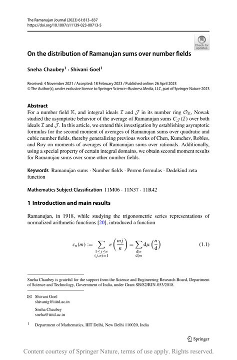 on the distribution of ramanujan sums over number fields request pdf