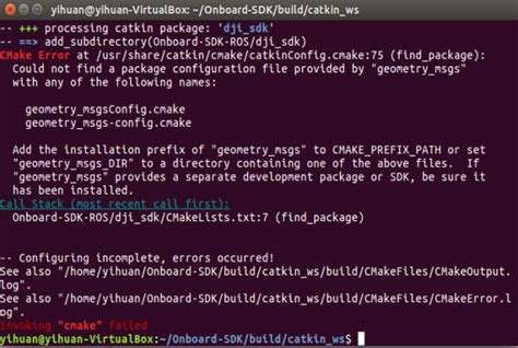 could not find a package configuration file provided by geometry msgs · issue 112 · dji sdk