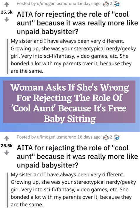 Woman Asks If She S Wrong For Rejecting The Role Of Cool Aunt Because It S Free Baby Sitting