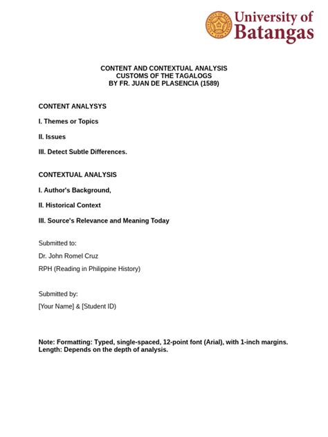 Template For Content And Contextual Analsis Pdf