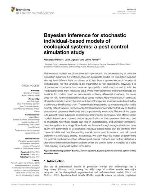 Pdf Bayesian Inference For Stochastic Individual Based Models Of