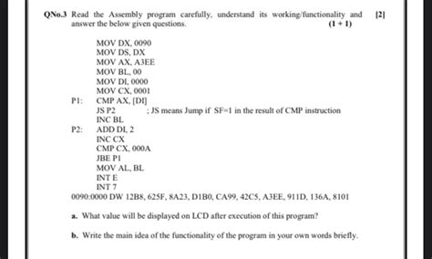 Solved Qno3 Read The Assembly Program Carefully Understand