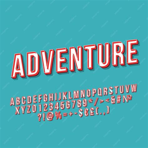 모험 빈티지 3d 벡터 레터링 레트로 굵은 글꼴 팝 아트 양식된 텍스트 올드 스쿨 스타일 문자 숫자 기호 팩 80 년대 포스터