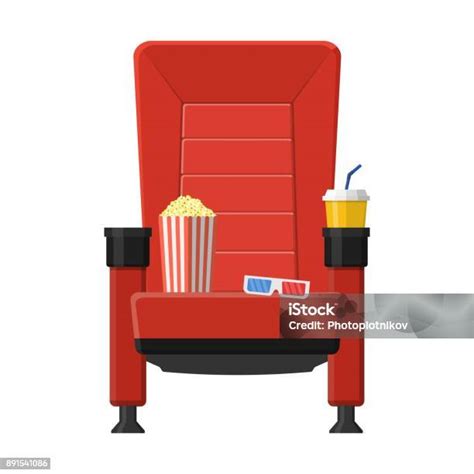 팝콘 음료와 흰색 배경에 고립 된 3d 안경 영화관 좌석 빨간색 편안한 안락의 자 영화와 영화 0명에 대한 스톡 벡터 아트 및 기타 이미지 Istock