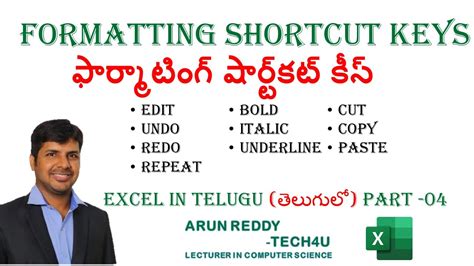 Excel In Telugu Part 4 Formatting And Action Shortcut Keys Youtube