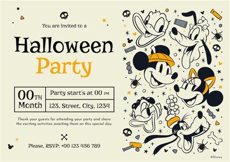 Invitación De Halloween De Mickey Mouse Y Sus Amigos Plantilla Disney
