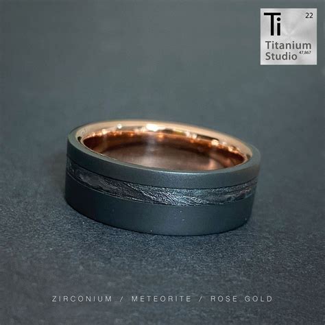 Black Zirconium With Meteorite Inlay And 9ct Rose Gold Inner Titanium