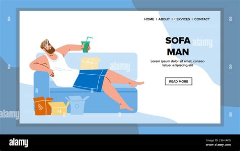Man Laying On Sofa And Eating Fast Food Vector Lazy Guy Resting On Sofa Eat Junk Nutrition And
