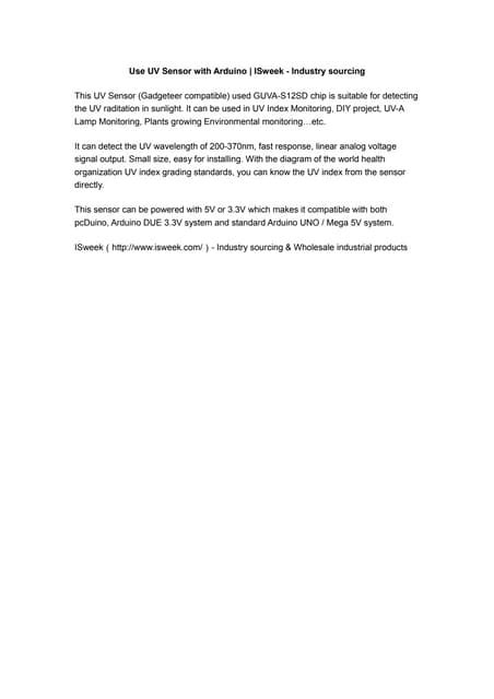 Use Uv Sensor With Arduino Doc