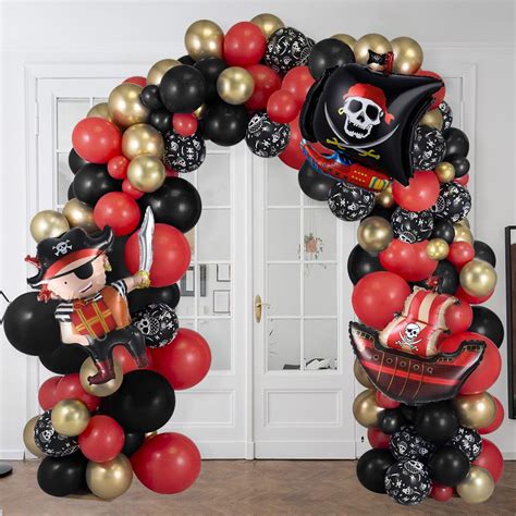 Pirate Ship Party Decorations 142pcs Red Black Metallic Gold Balloon