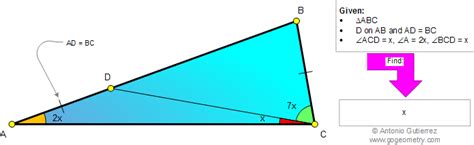 Geometry Classes Problem 882 Triangle Angle X 2x 7x Cevian Congruence Auxiliary Lines