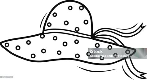 여자의 물방울 무늬 여름 비치 모자 와 리본 벡터 스톡 일러스트 챙이 있는 모자의 흑백 윤곽선 그림입니다 0명에 대한 스톡 벡터 아트 및 기타 이미지 Istock