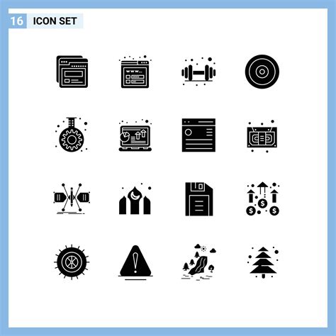 Set Of 16 Vector Solid Glyphs On Grid For Tube Flask Gym Cog Target Editable Vector Design