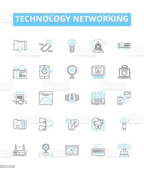 기술 네트워킹 벡터 라인 아이콘을 설정합니다 네트워킹 기술 Lan Wan Tcp Ip Wifi 그림 개요 개념 기호 및 기호 블루투스에 대한 스톡 벡터 아트 및 기타 이미지