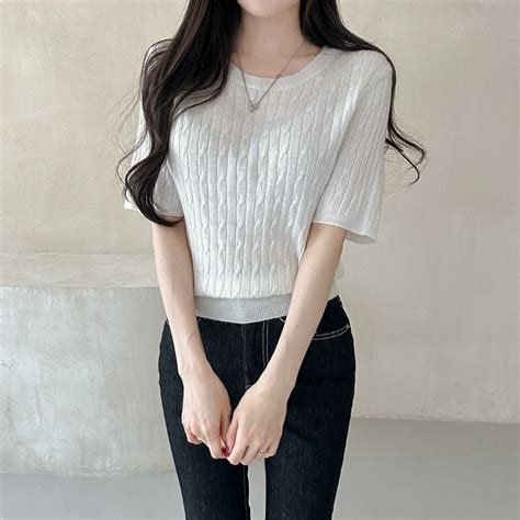 전컬러 당일배송💕자체제작고퀄리티 보풀x 안티필링 라운드넥 꽈배기 반팔 니트 울니트 케이블 여름반팔니트 데일리룩 교복템 휴양지룩