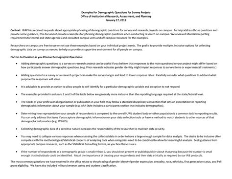 Examples For Demographic Questions For Survey Projects Lecture Notes Spanish Docsity