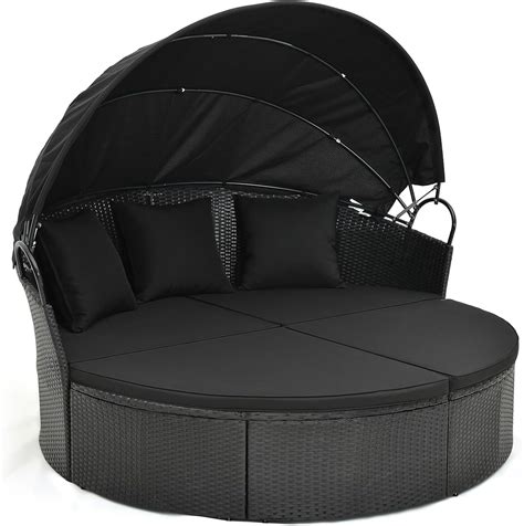 Tangkula Outdoor Patio Round Daybed With Retractable