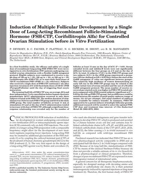 Pdf Induction Of Multiple Follicular Development By A Single Dose Of Long Acting Recombinant