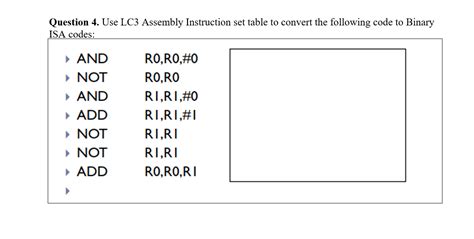 Solved Question 4 Use Lc3 Assembly Instruction Set Table To