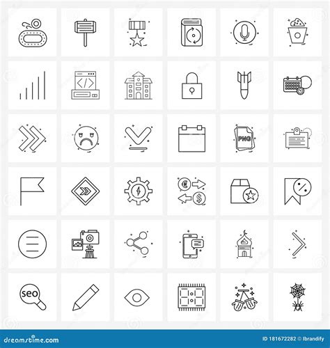 Set Of 36 Simple Line Icons For Web And Print Such As Microphone Notes