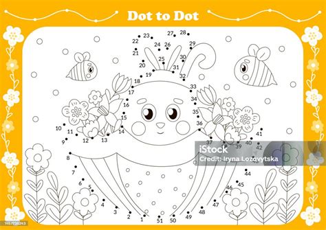 부활절 Theamed 캐릭터와 아이들을위한 귀여운 점 게임꿀벌과 우산에 토끼 인쇄 가능한 워크시트 0명에 대한 스톡 벡터 아트