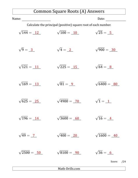 Square Roots Practice Worksheet Printable And Enjoyable Learning