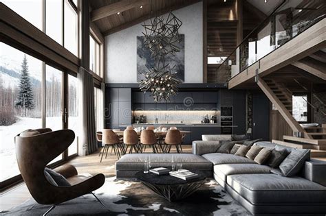 Luxury Chalet With A Modern Twist Featuring Sleek Furniture And Muted