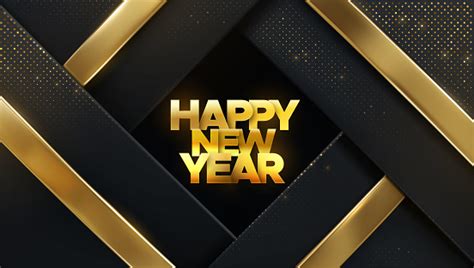 새해 복 많이 받으세요 골드 리본과 반짝이는 반짝이는 패턴으로 기하학적 인 검은 색 배경에 황금 기호 12월 31일에 대한 스톡 벡터 아트 및 기타 이미지 Istock