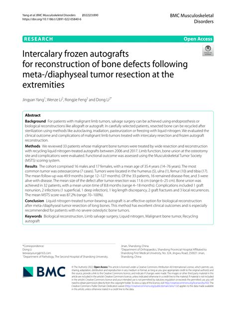 Pdf Intercalary Frozen Autografts For Reconstruction Of Bone Defects Following Meta