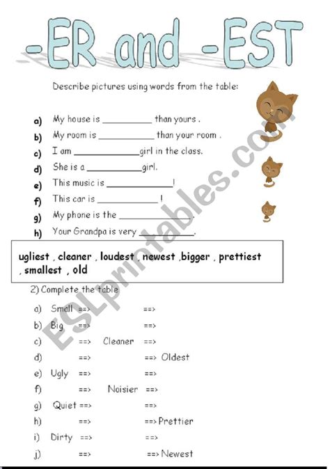 Er And Est Adjectives Esl Worksheet By Lilli97