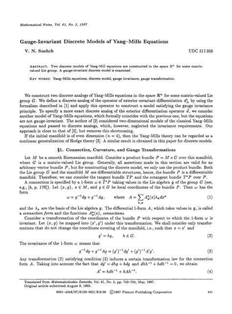 Pdf Gauge Invariant Discrete Models Of Yang Mills Equations