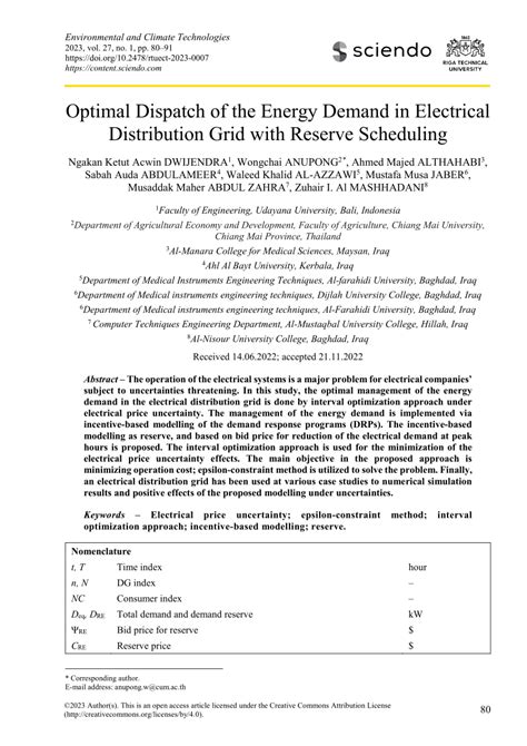 Pdf Optimal Dispatch Of The Energy Demand In Electrical Distribution