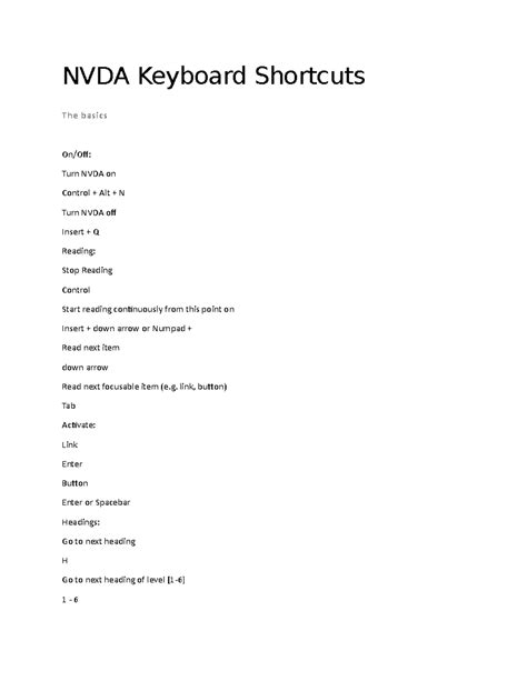 Nvda Keyboard Shortcuts Link Button Tab Activate Link Enter Button