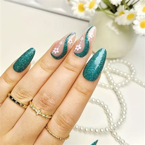 Teal Glitter Acrylic Nails
