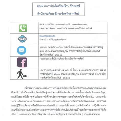 28 ช่องทางแจ้งเรื่องร้องเรียนการทุจริตและประพฤติมิชอบ สำนักงานศึกษาธิการจังหวัดกาฬสินธุ์