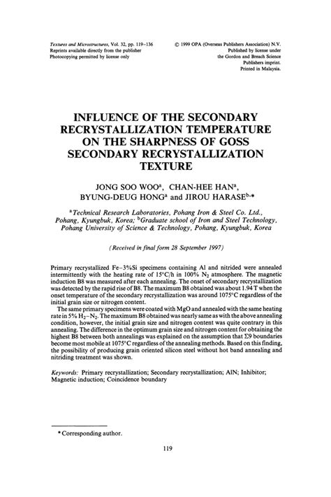 Pdf Influence Of The Secondary Recrystallization Temperature On The
