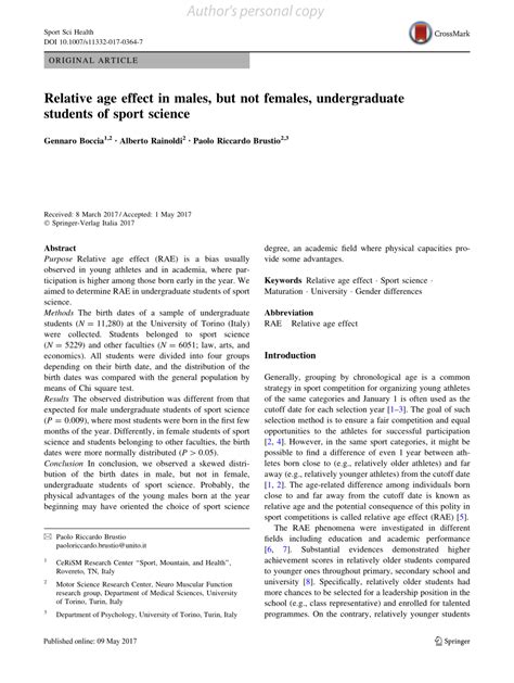 Pdf Relative Age Effect In Males But Not Females Undergraduate