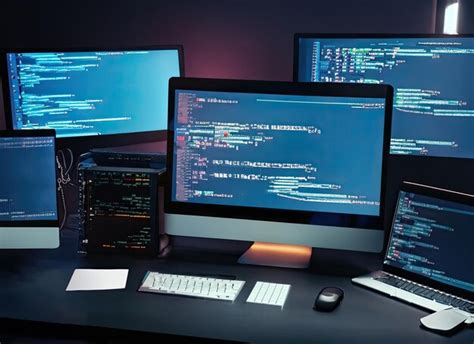 Premium Photo Photo Various Computer Equipment With Programming Code