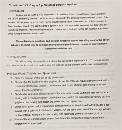 Solved Experiment 2 Comparing Constant Velocity Motions THE Chegg Com
